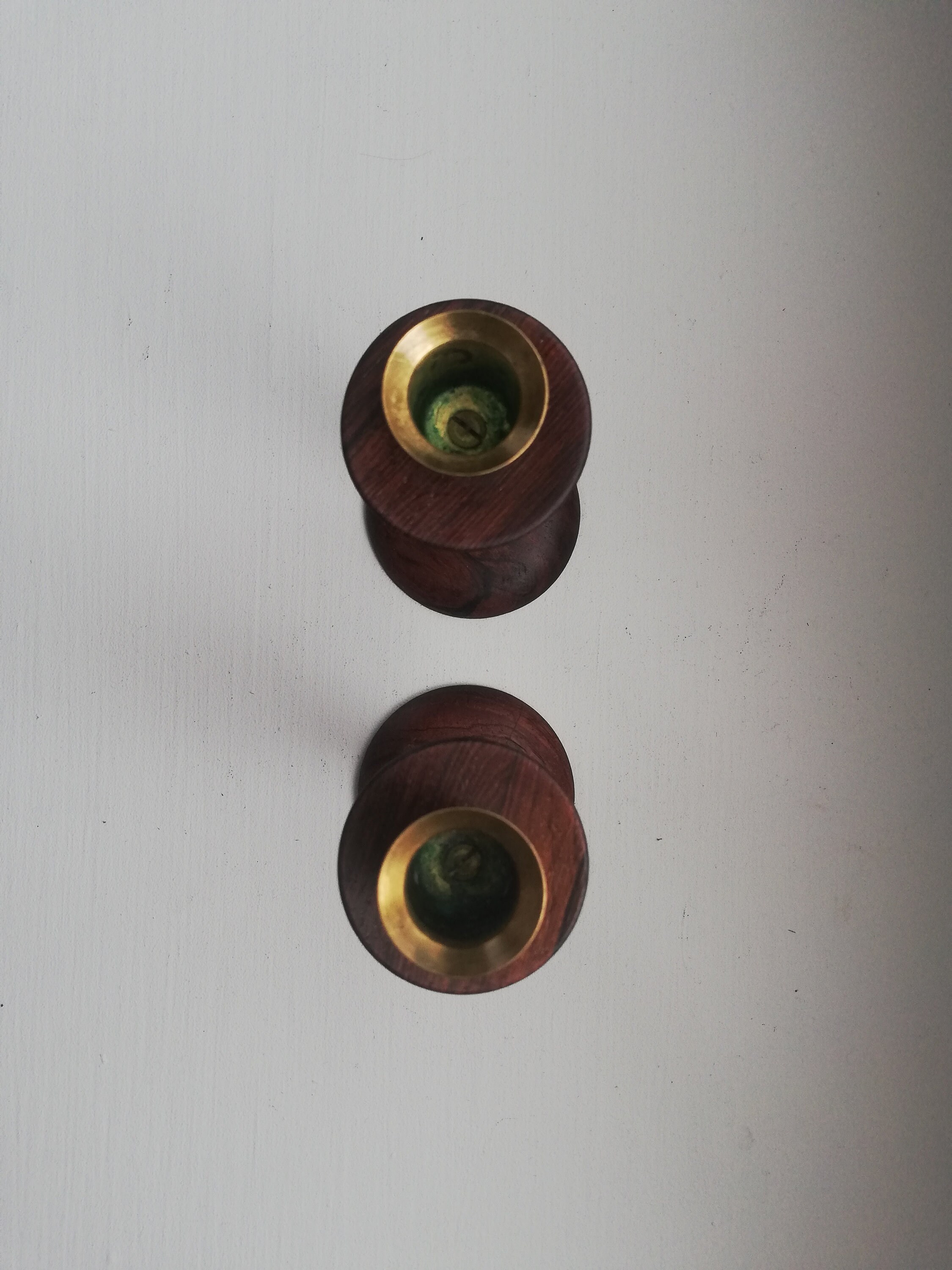Danish Modern Mid Century 1950s Brass Candle Holder With Teak Wood Set ...