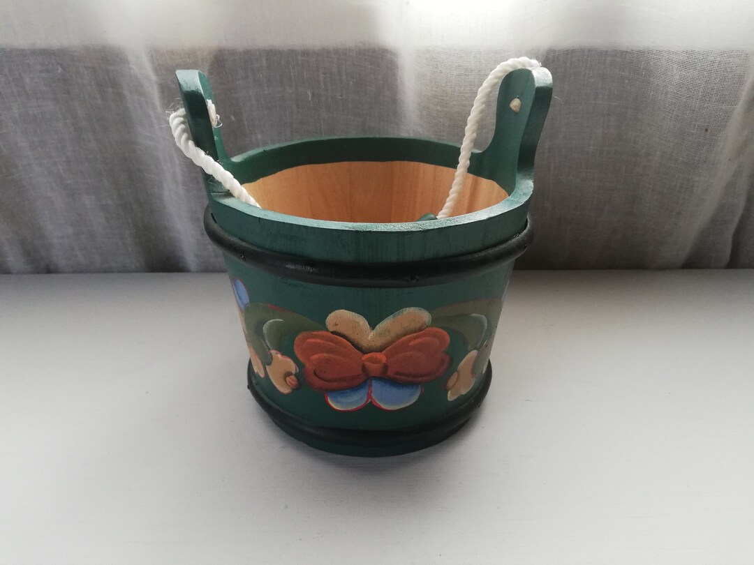 Norwegian Bucket Ash Tree Handmade Hand Painting Scandinavian Folk Art ...