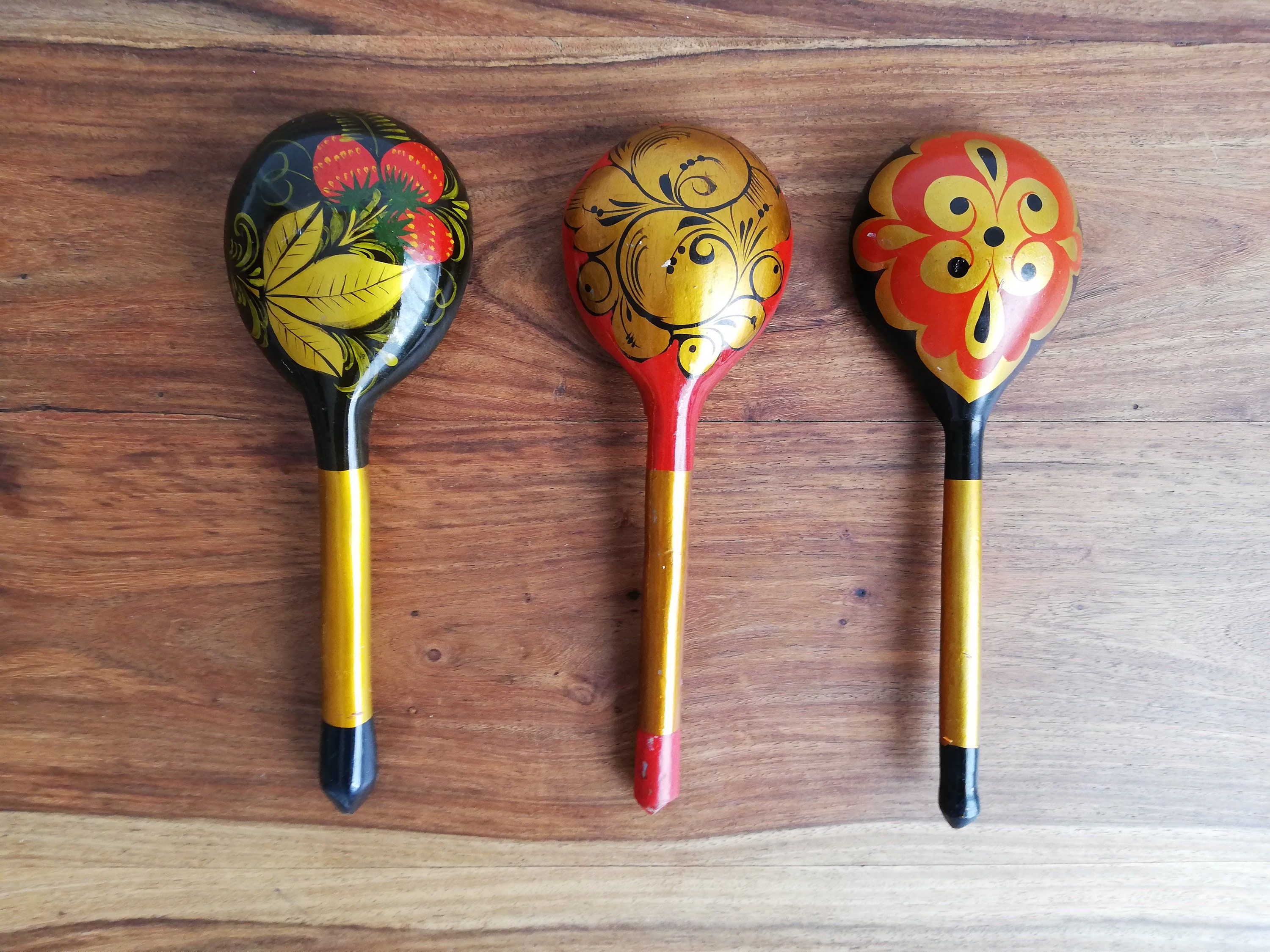 Russian Spoon Set 3 Hand Painting Russian Folk Art Natural Wooden - Etsy UK