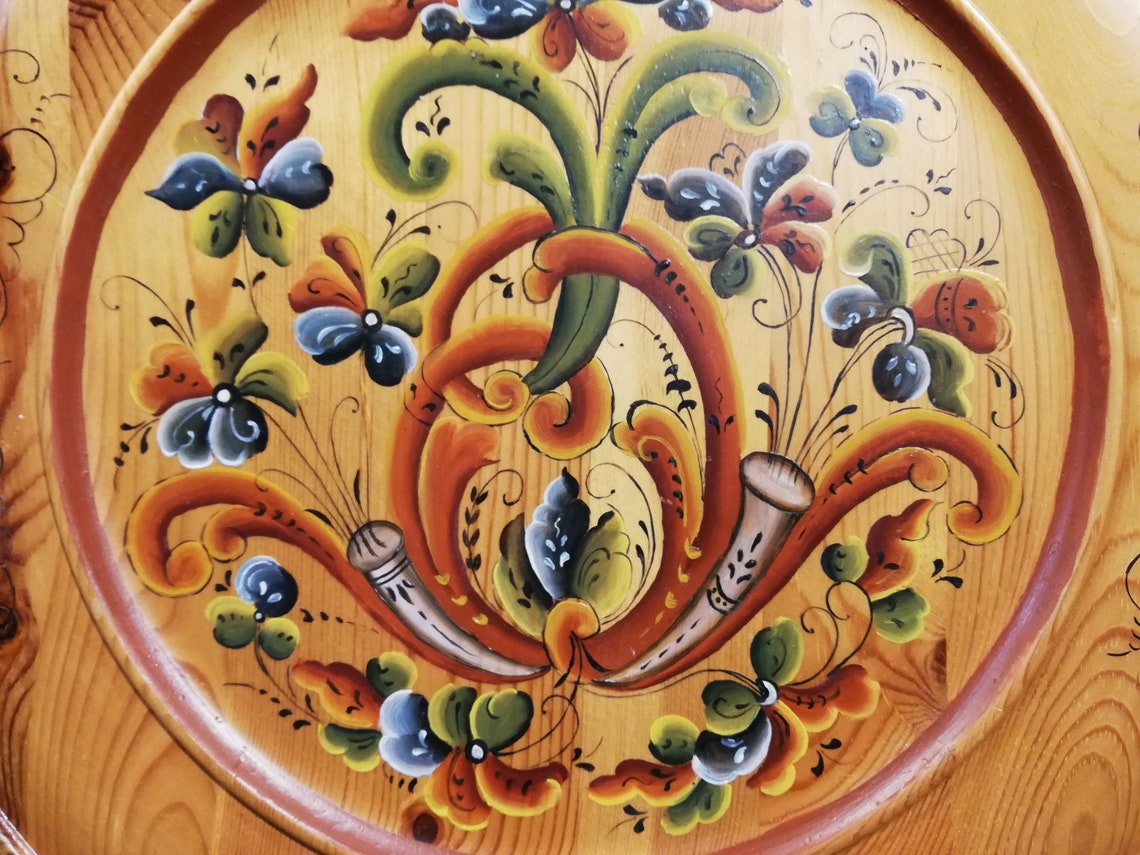 Natural Rosemaling Wooden wall dish Norwegian Rosemaling | Etsy