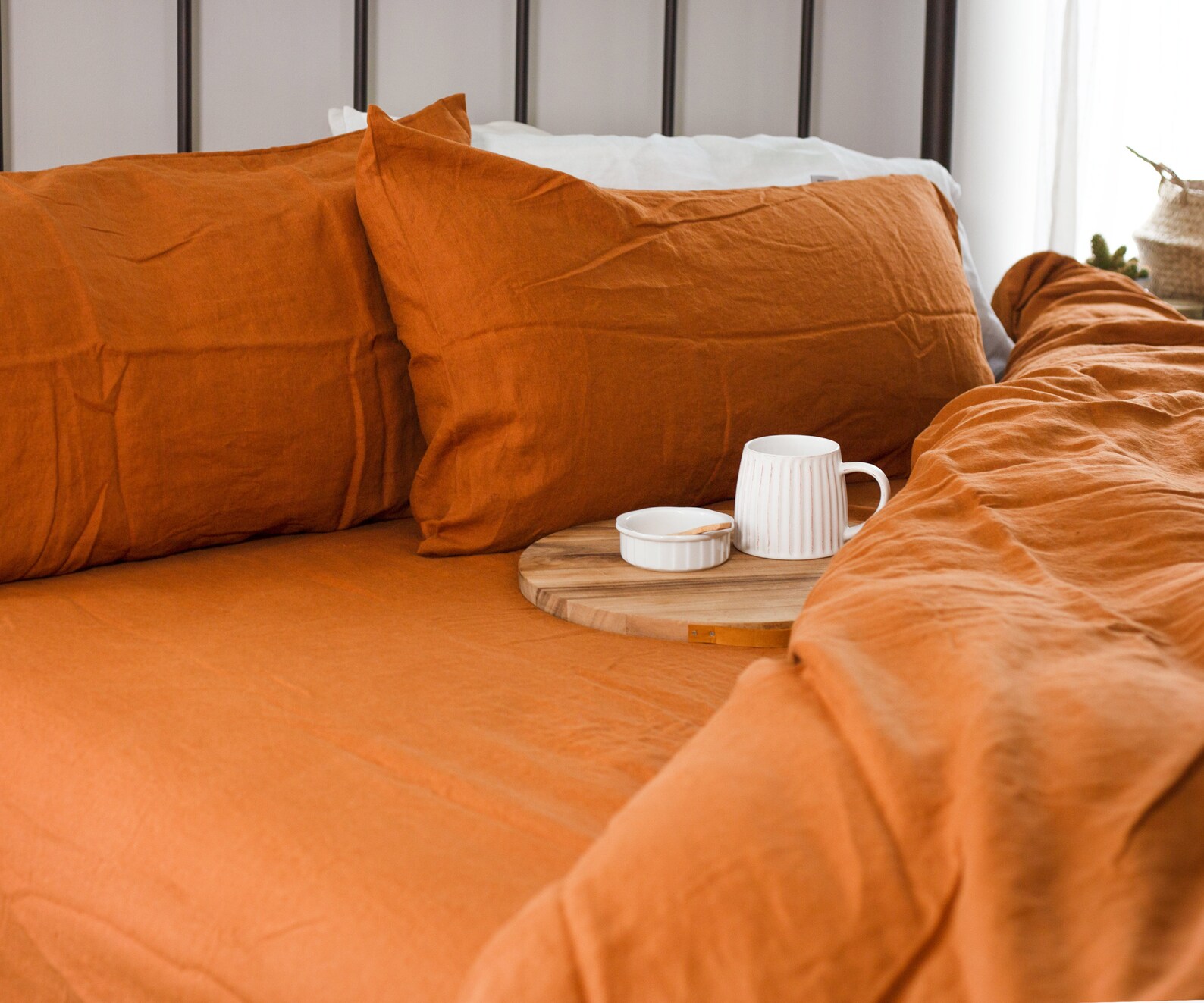 Linen Bedding Sheets Set in Rust Color Natural King Queen - Etsy