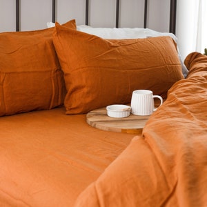 Linen Bedding Sheets Set in Rust Color | Natural King Queen Soft Linen ...