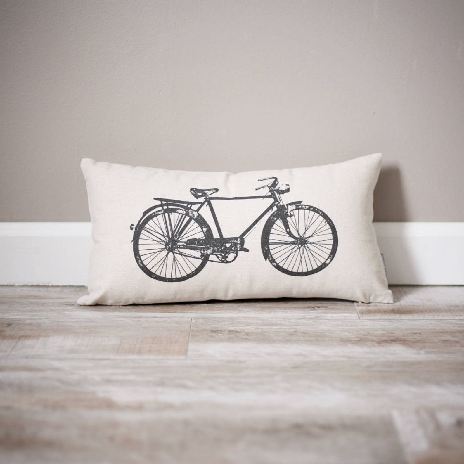 Personalized Vintage Bicycle Linen Pillow | Rustic Home Decor - Etsy