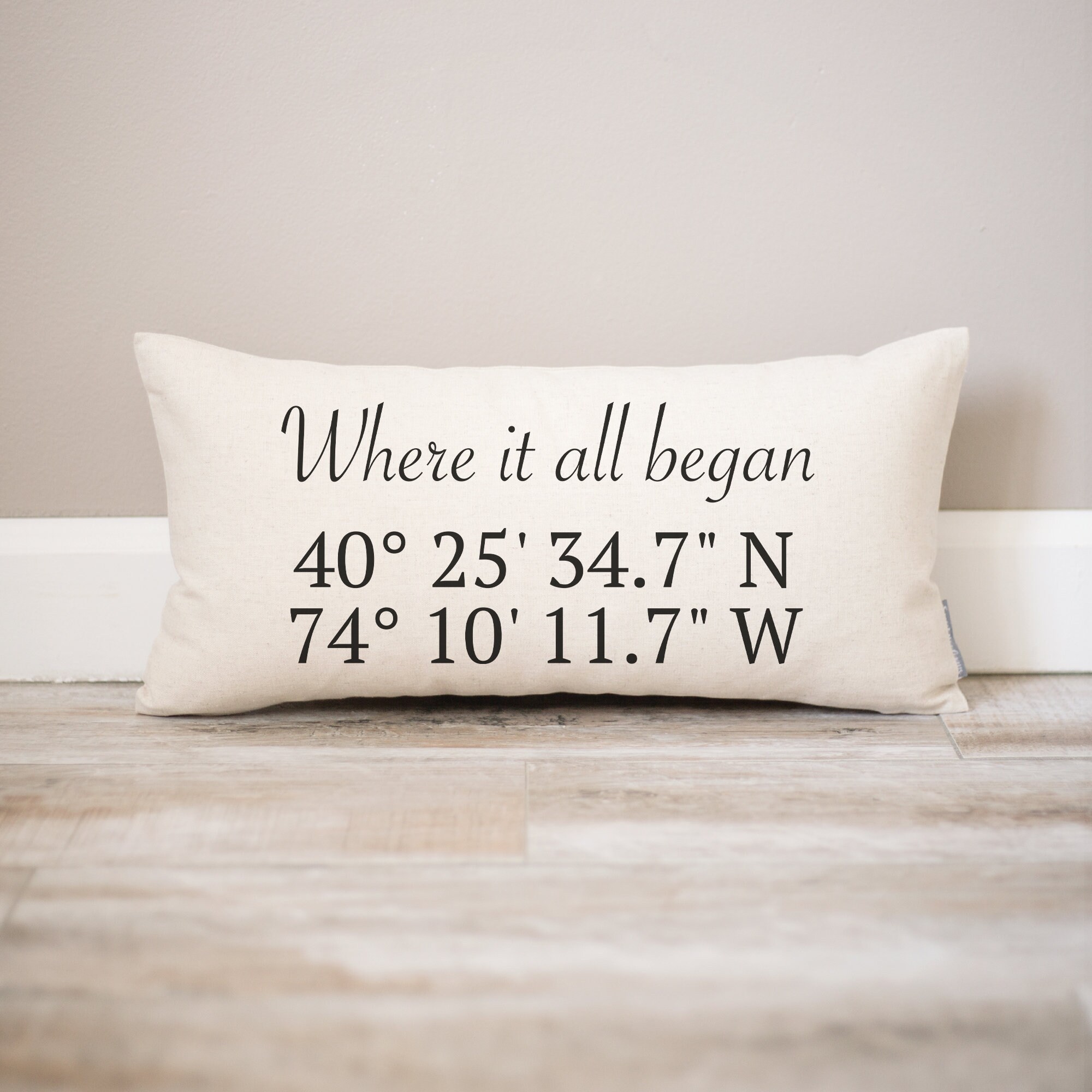 Personalized Coordinates Pillow | Linen Blend, Housewarming Gift - Etsy