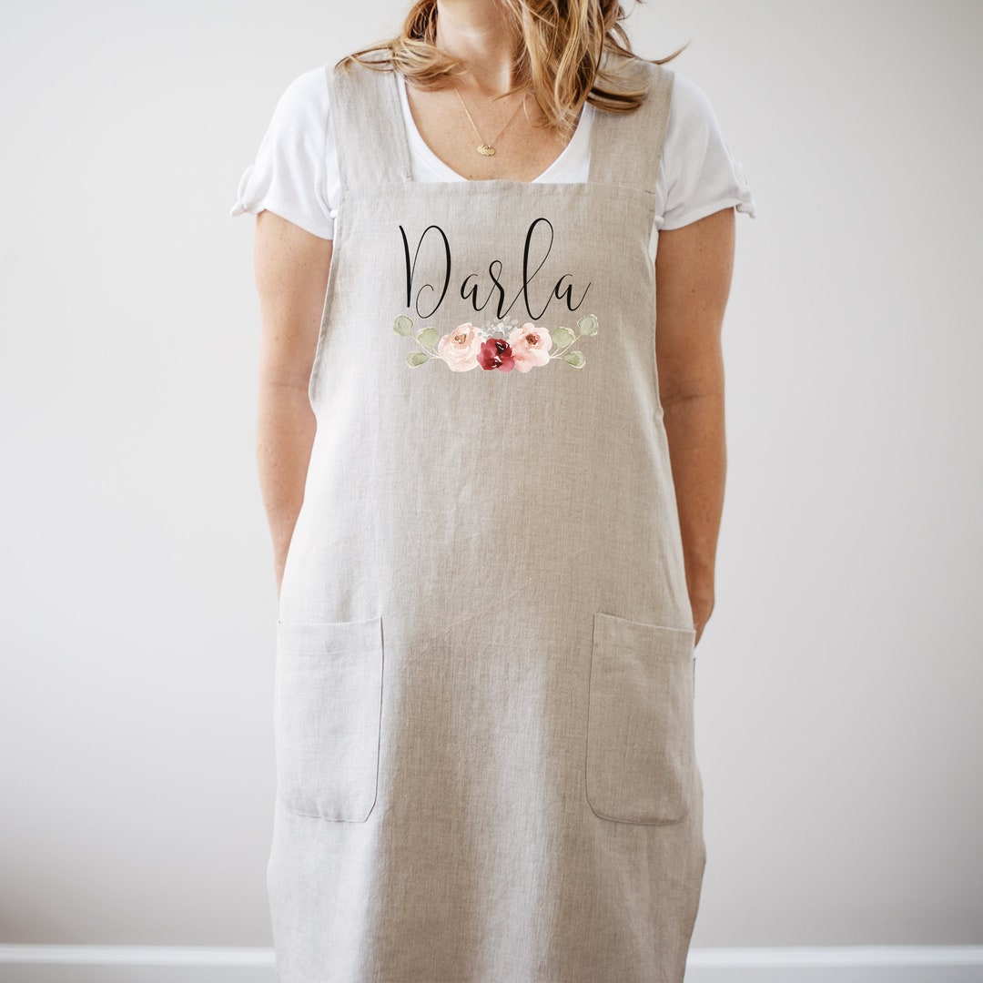 Floral Watercolor Personalized Apron | Custom Kitchen Apron | Full ...