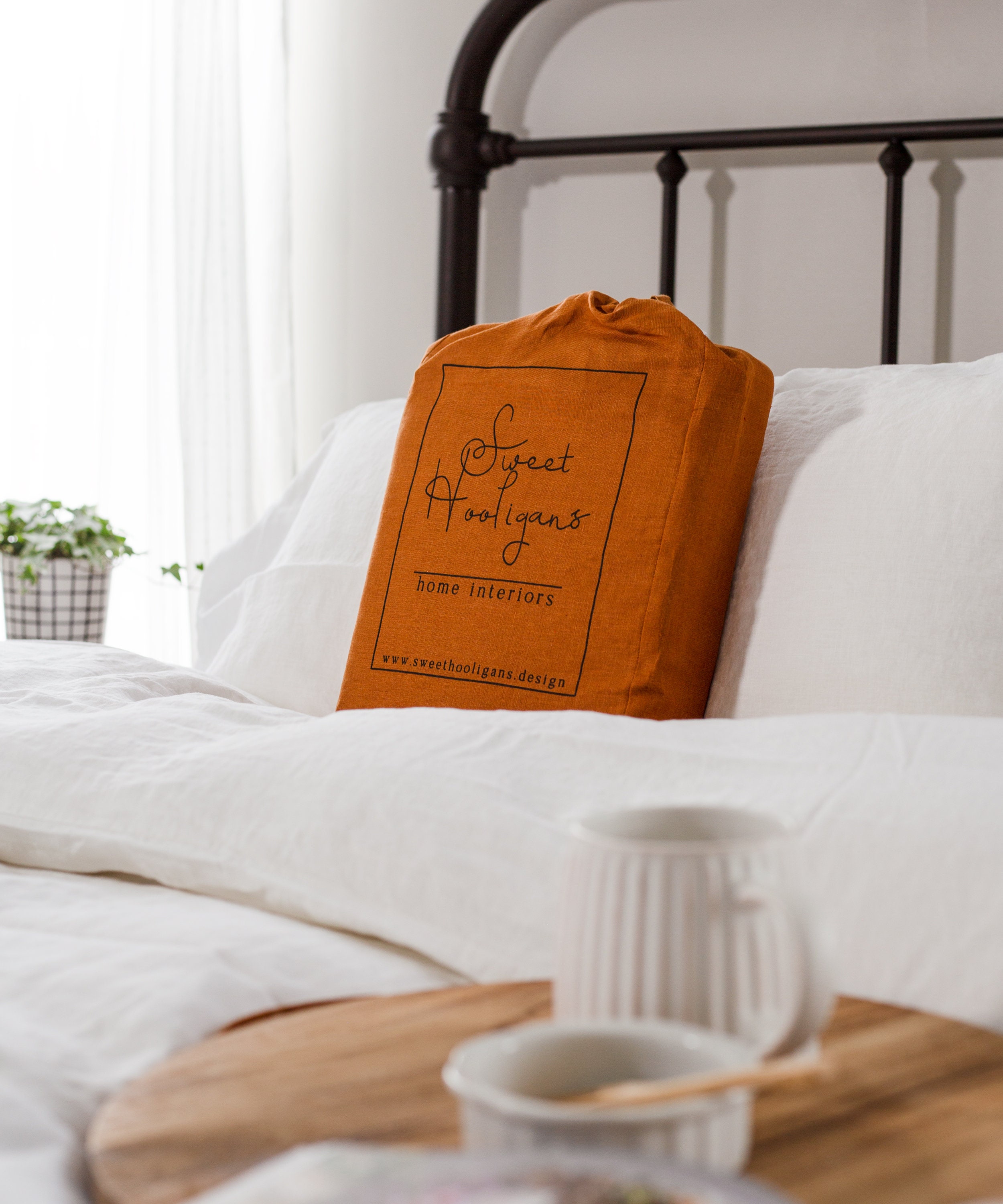 Linen Bedding Sheets Set in Rust Color Natural King Queen - Etsy