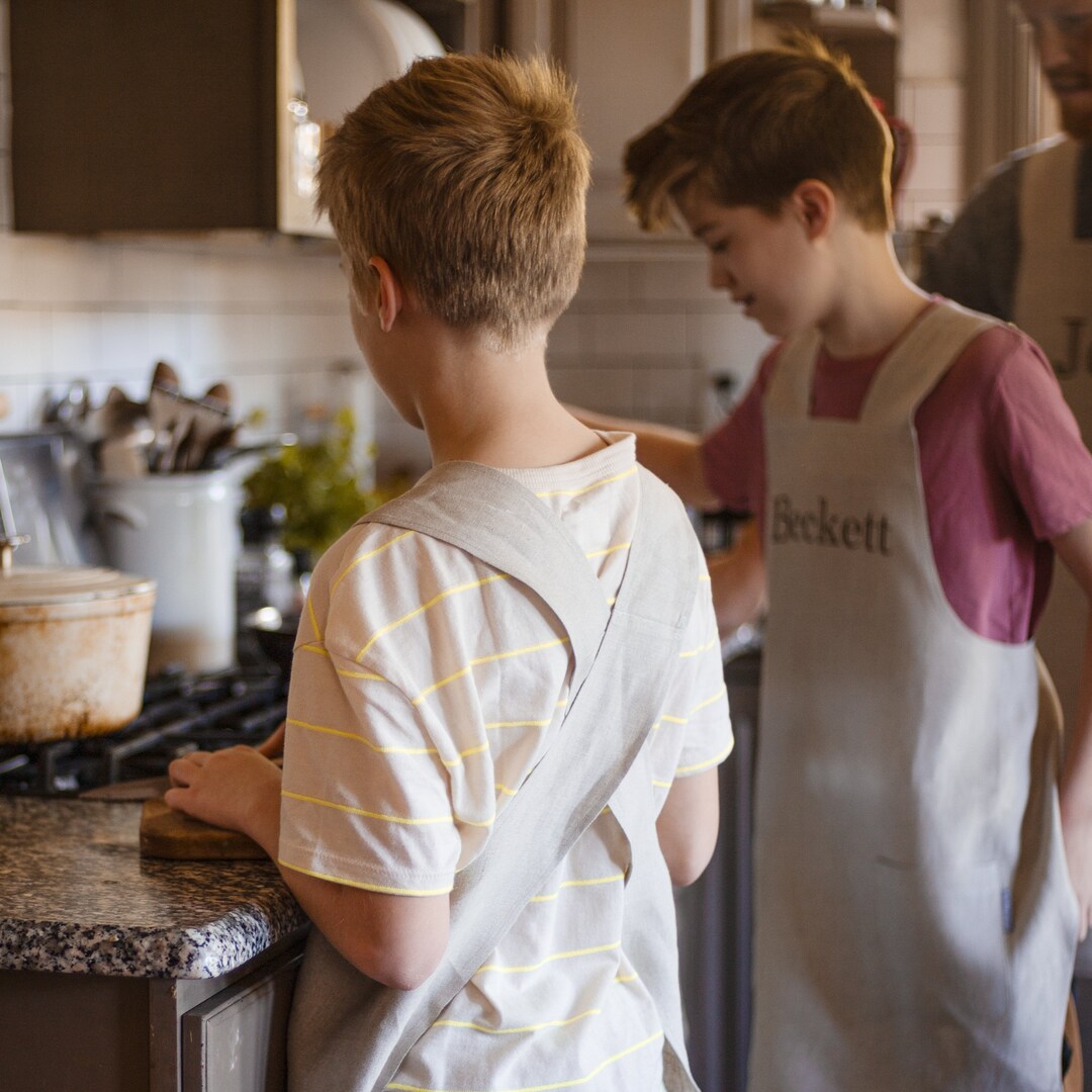 Father and Son Crossback Linen Apron for Kids, Personalized Name Baking ...