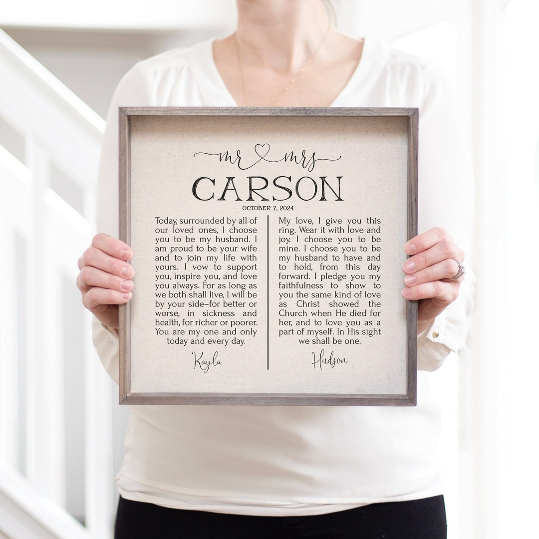 Our Vows Anniversary Gift, Custom Framed Wedding Vows 1st Anniversary ...