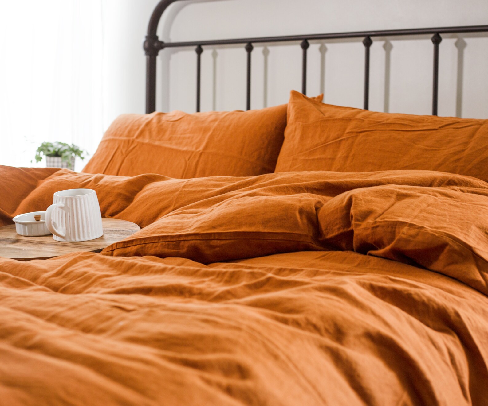 Rust Linen Bedding Set | Soft Washed Linen Sheets, Farmhouse Decor - Etsy