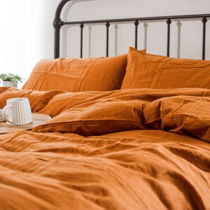 Linen Bedding Sheets Set in Rust Color | Natural King Queen Soft Linen ...
