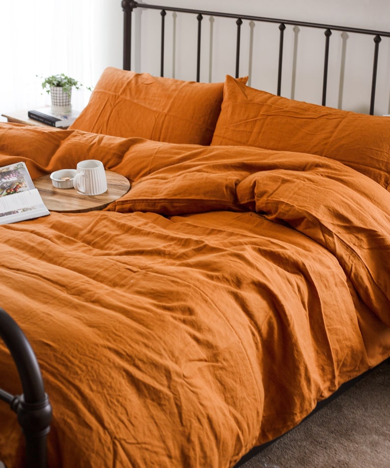 Rust Linen Bedding Set | Soft Washed Linen Sheets, Farmhouse Decor - Etsy