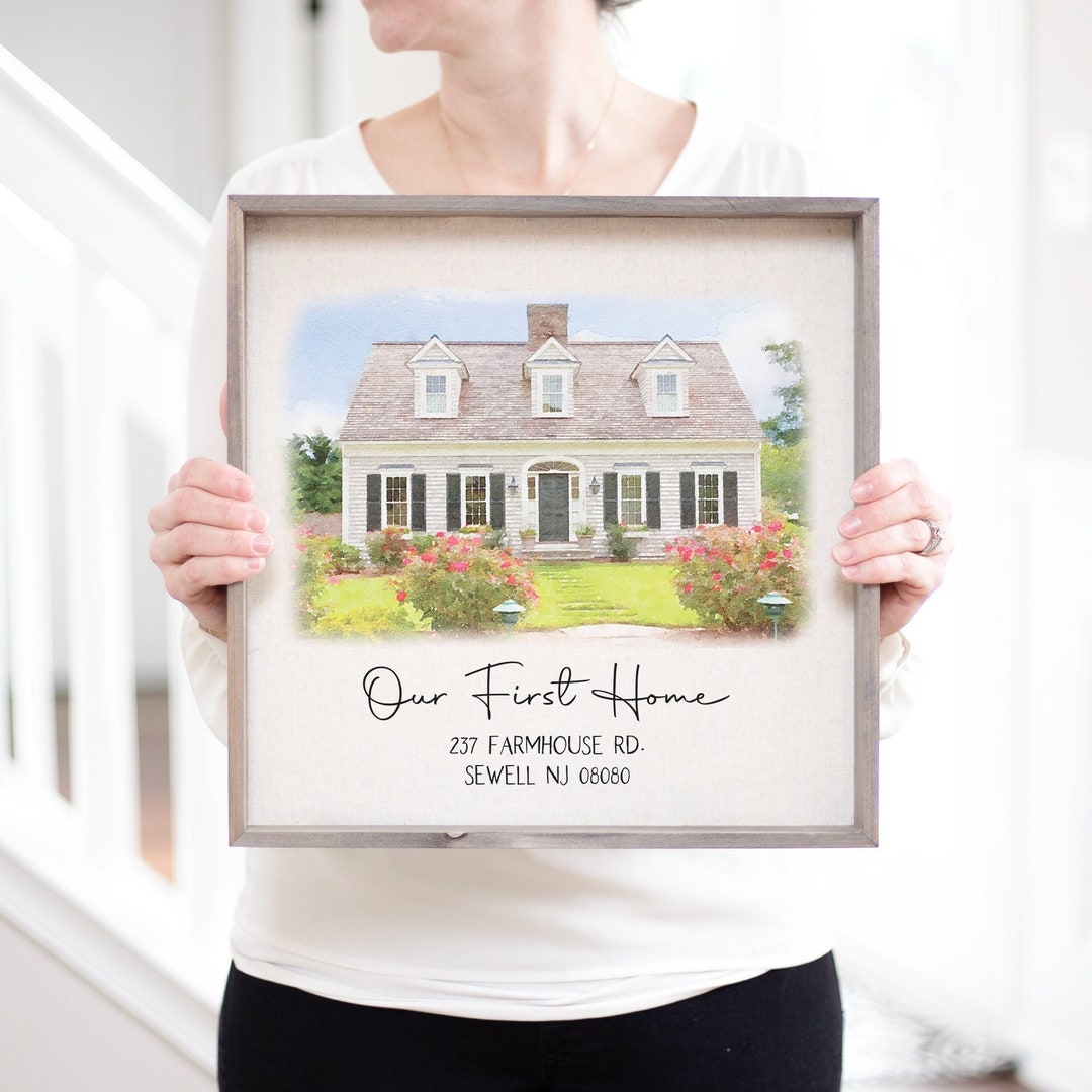 Custom Watercolor House Portrait Wood Sign: First Home Gift - Etsy