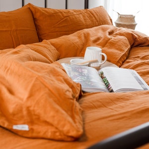 Linen Bedding Sheets Set in Rust Color | Natural King Queen Soft Linen ...