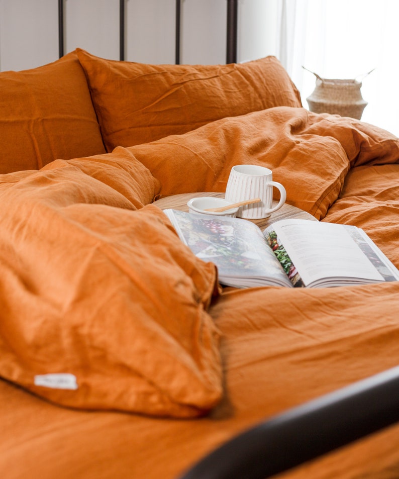 Rust Linen Bedding Set | Soft Washed Linen Sheets, Farmhouse Decor - Etsy