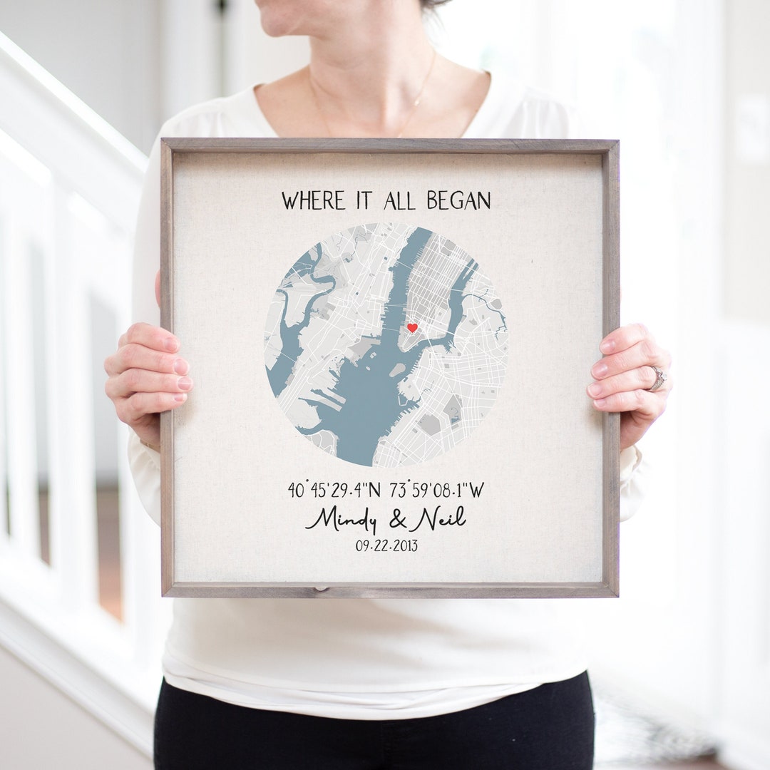 Where It All Began | Where We Met Map Anniversary Gift | Heart Map Our ...