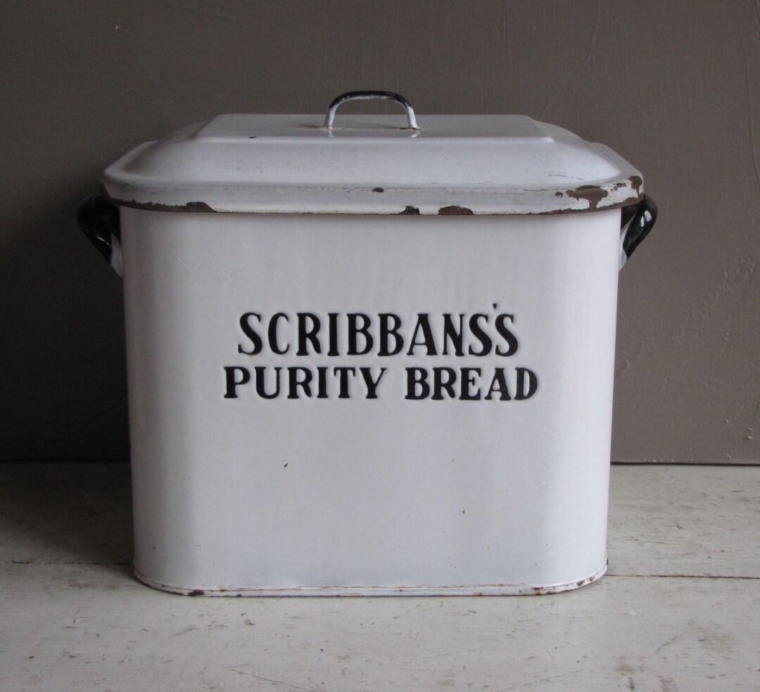 Scribbans's Enamel Purity Bread Bin/ Enamel Bread Box/ English Pantry ...
