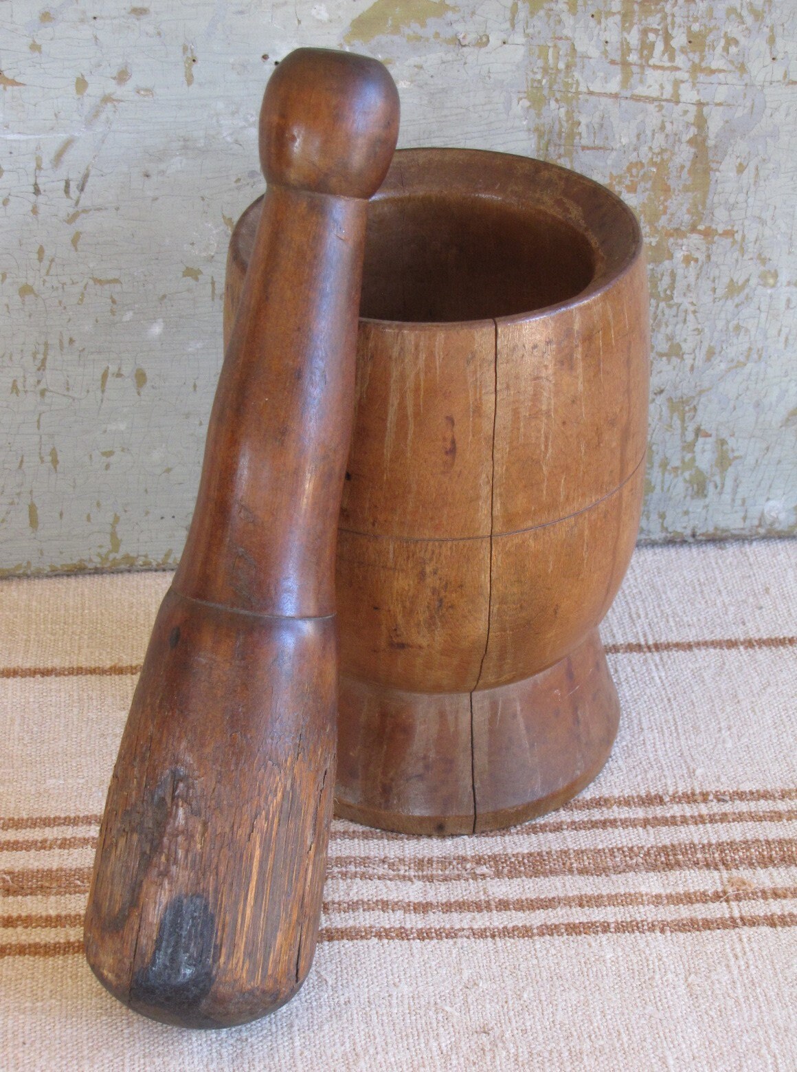 Antique Mortar and Pestle/ Farmhouse Kitchen/ Antique Wooden Vessels ...