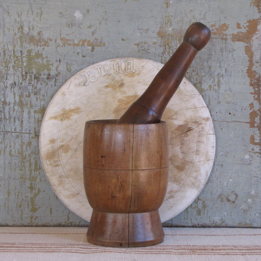 Antique Mortar and Pestle/ Farmhouse Kitchen/ Antique Wooden Vessels ...
