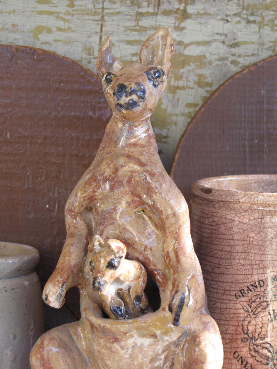 Clay Kangaroo Sculpture/ Animal Sculpture/ Art Studio Sculpture/ Folk ...