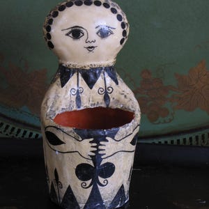 Gemma Toccogna Paper Mache Vessel/ Folk Art Vase/ Vintage Paper Mache ...