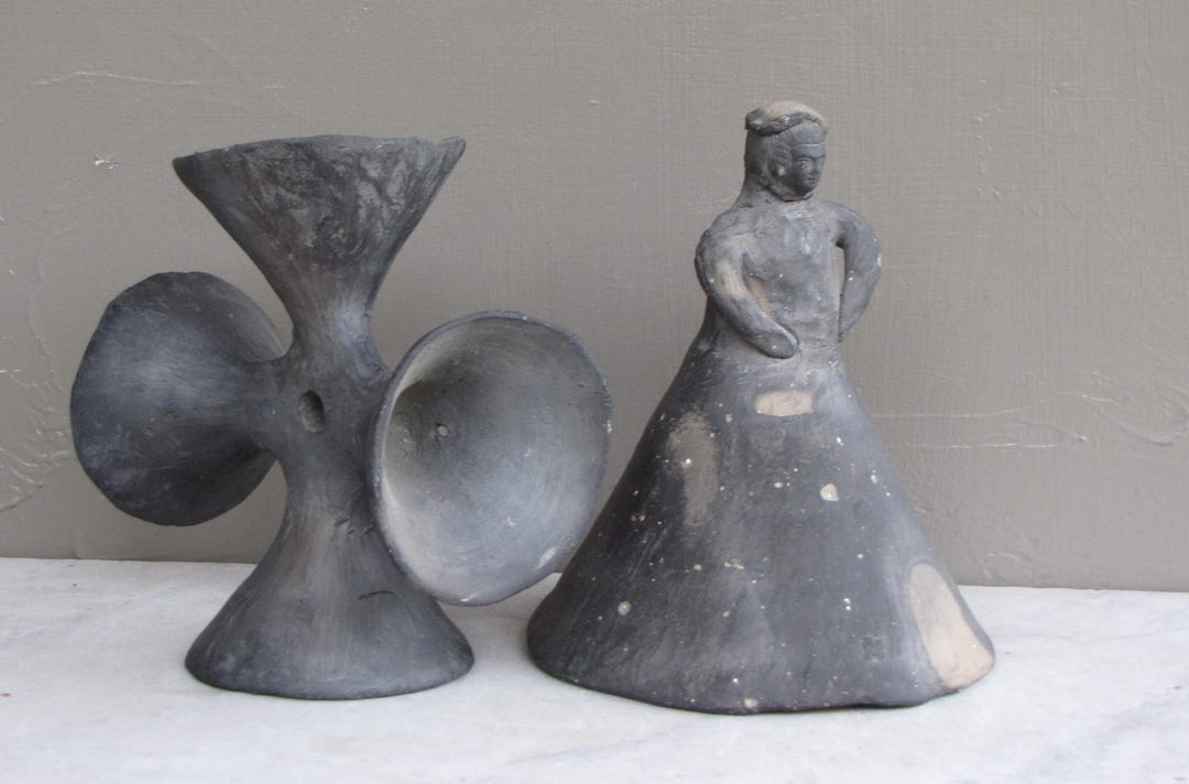 Pair Barro Negro Clay Wedding Bells/ Mexican Folk Art/ Oaxaca Clay Folk ...
