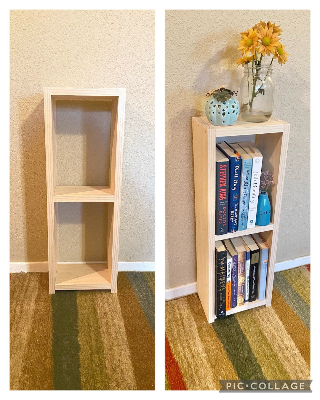 2FT Narrow Assembled Bookshelf, Cottage Farmhouse Modern Pine Wood ...