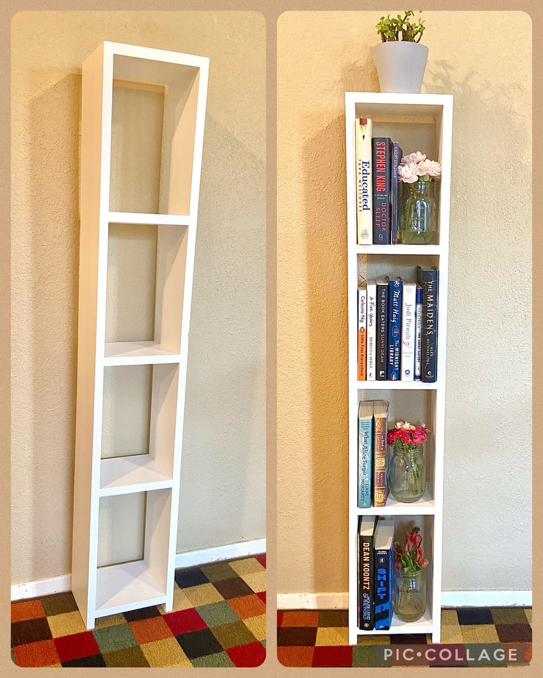 4FT Narrow Painted Assembled Bookshelf, Cottage Farmhouse Modern ...