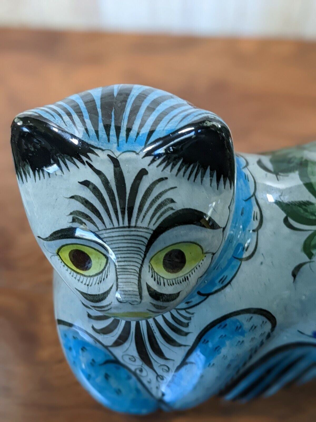 Mexican Pottery Cat Figurine Unique Cat Statue Cat Decoration Blue Cat ...