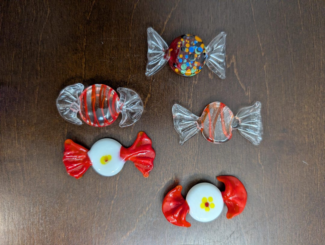 Vintage Murano Style Art Glass Candy Set of 5, Millefiori and Swirl ...