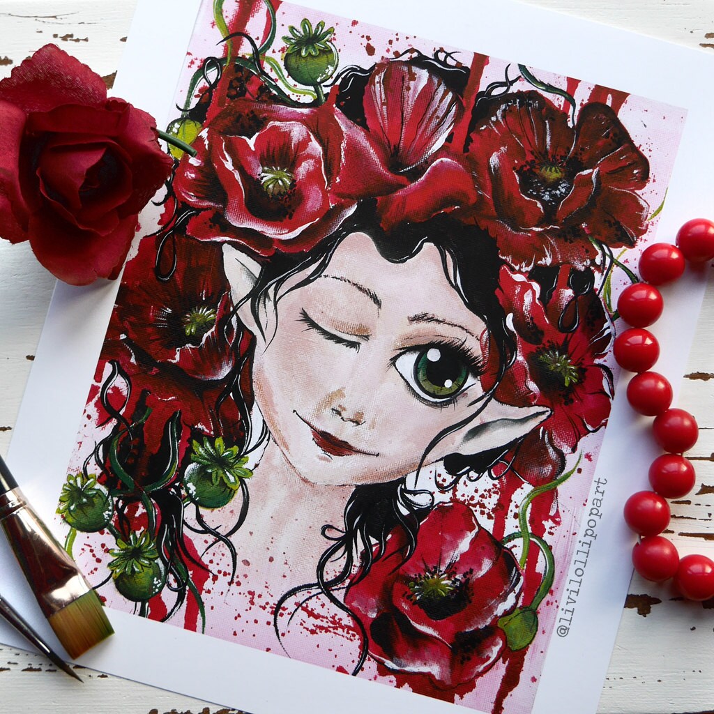 Flower Fairy Artwork, Poppy Fairy Print, Goth Fairy Wings, Emo Manga ...