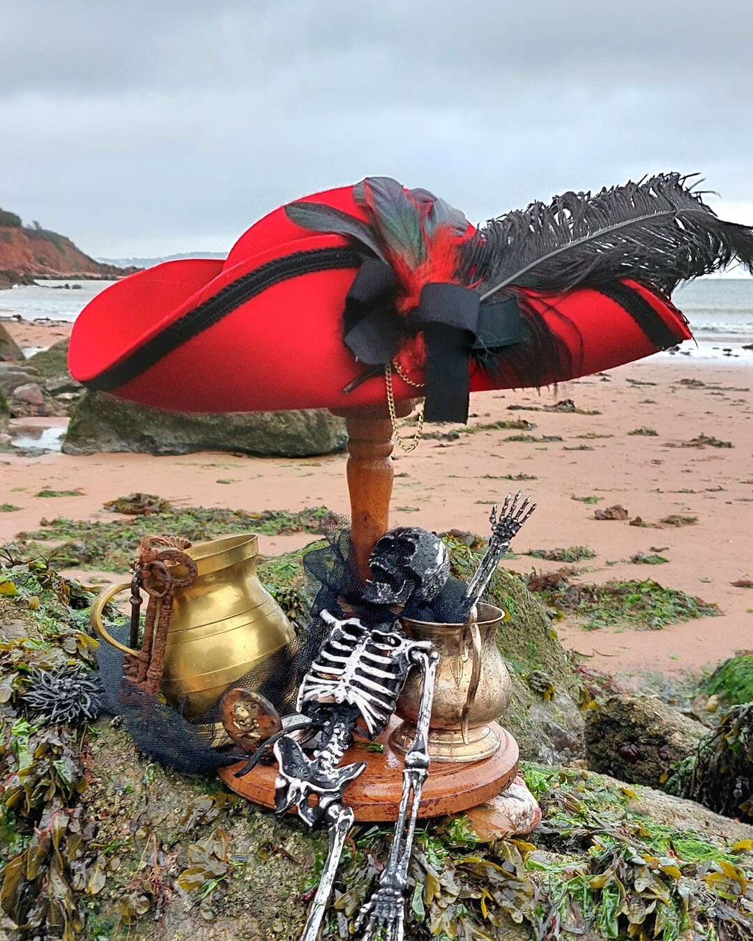 Lady Scarlet Handmade Red Wool Felt Pirate Hat Tricorn Hat Larp ...