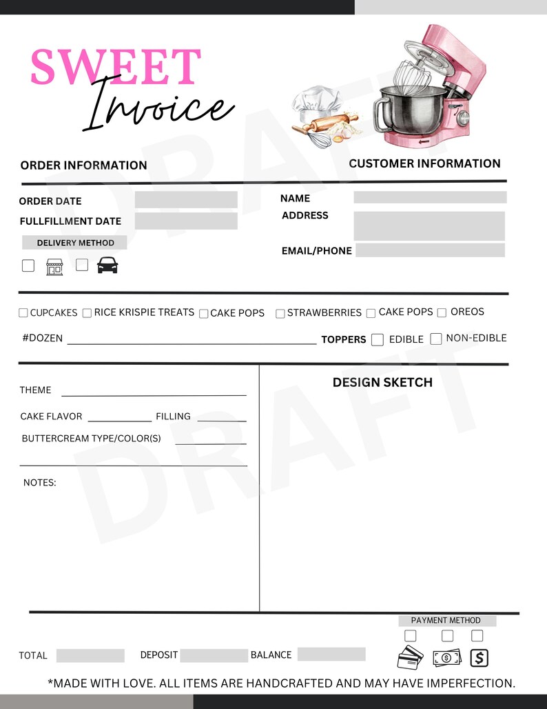 Editable Cake & Treat Order Form-download (canva) - Etsy