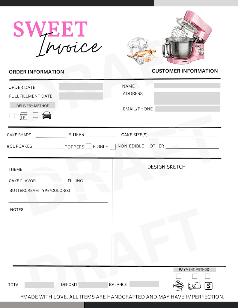 Cake Order Form-download - Etsy
