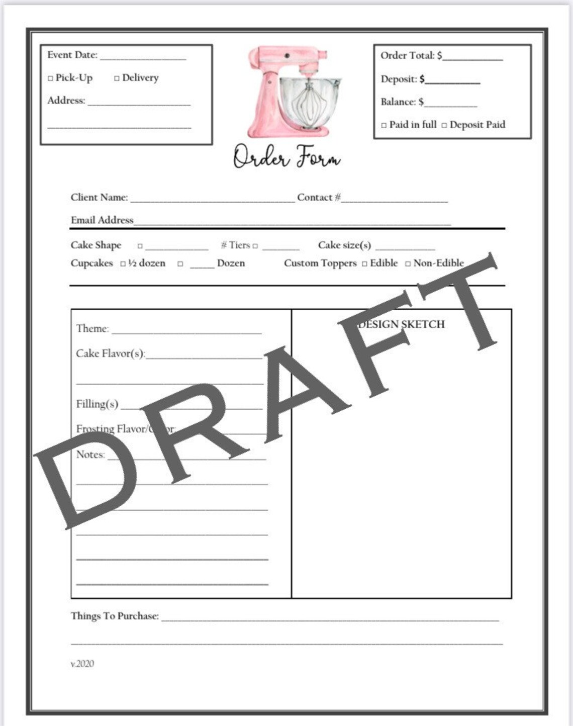 Cake Order Form Pdf - Etsy Canada