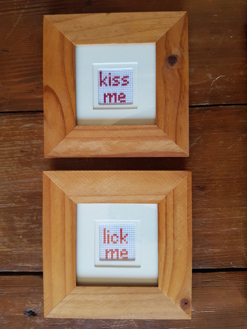 Kiss Me Bite Me Lick Me Love Me Set Of 4 Framed Cross Stitch Etsy