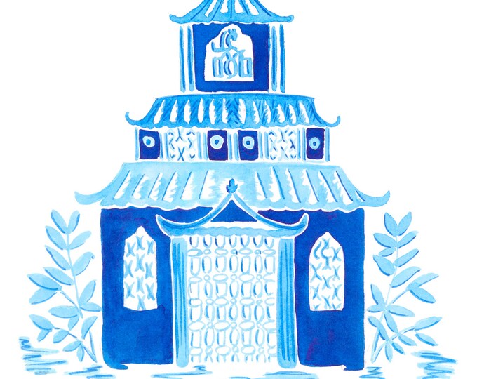Blue Pagoda Print - Etsy