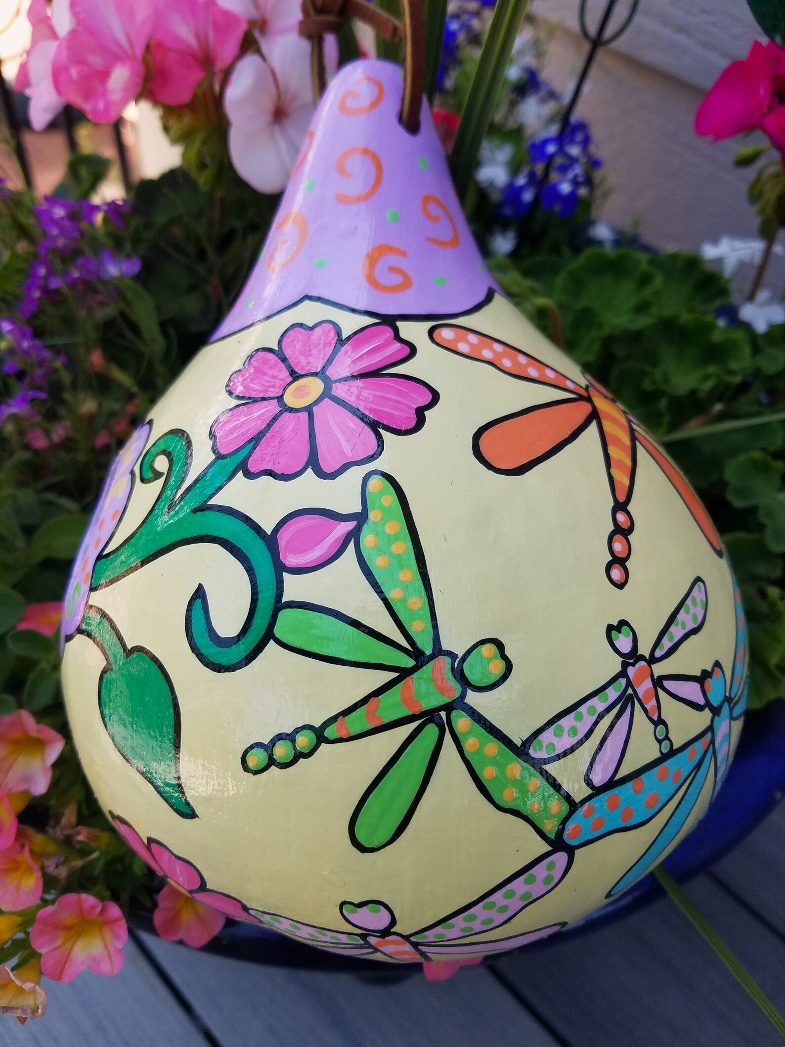 NEW! Dragonflies & Flowers Natural Gourd Birdhouse, See Description ...
