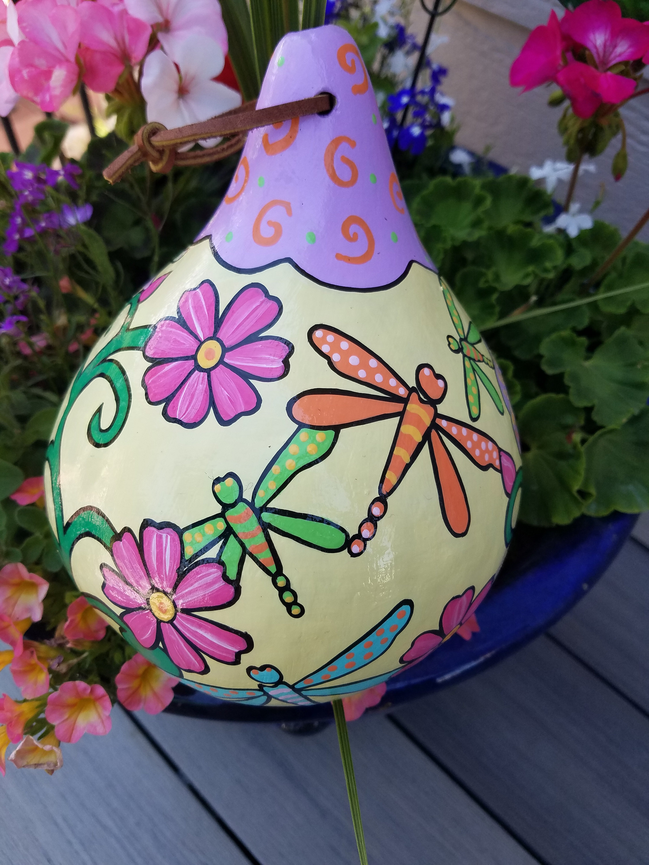 NEW! Dragonflies & Flowers Natural Gourd Birdhouse, See Description ...