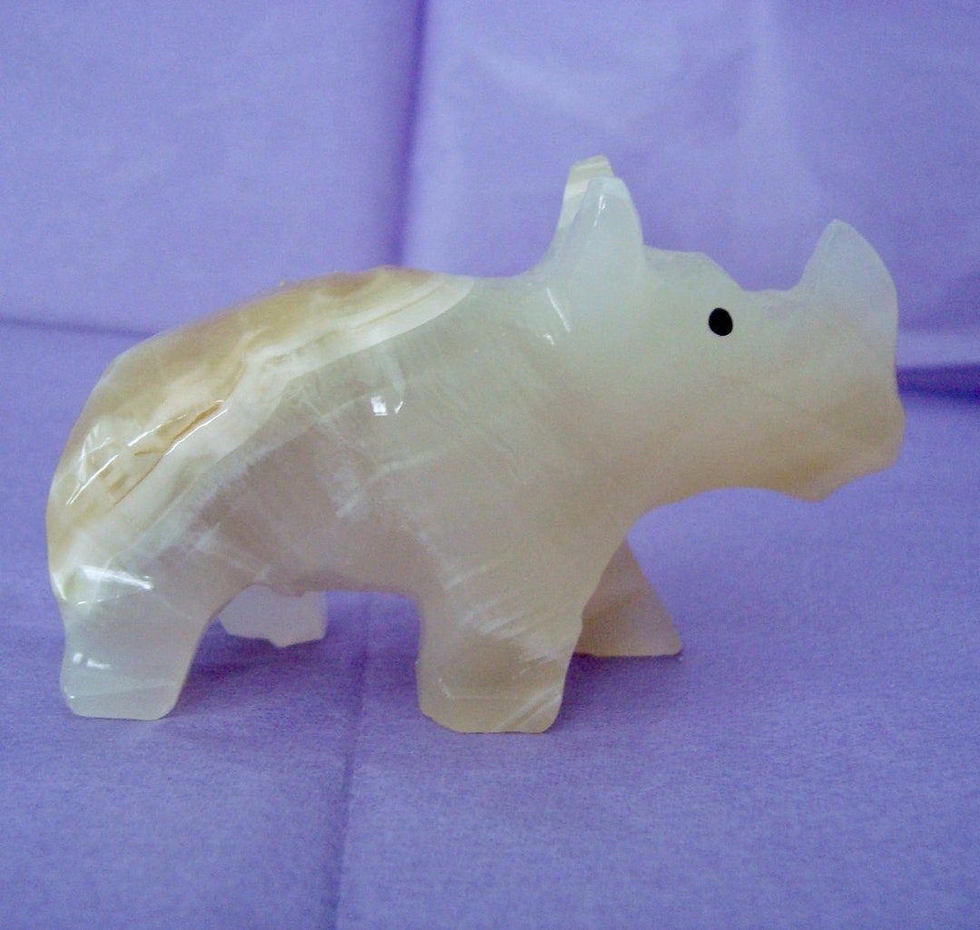 Vintage Hand Carved Cream Onyx Stone Rhinoceros Figurine or - Etsy