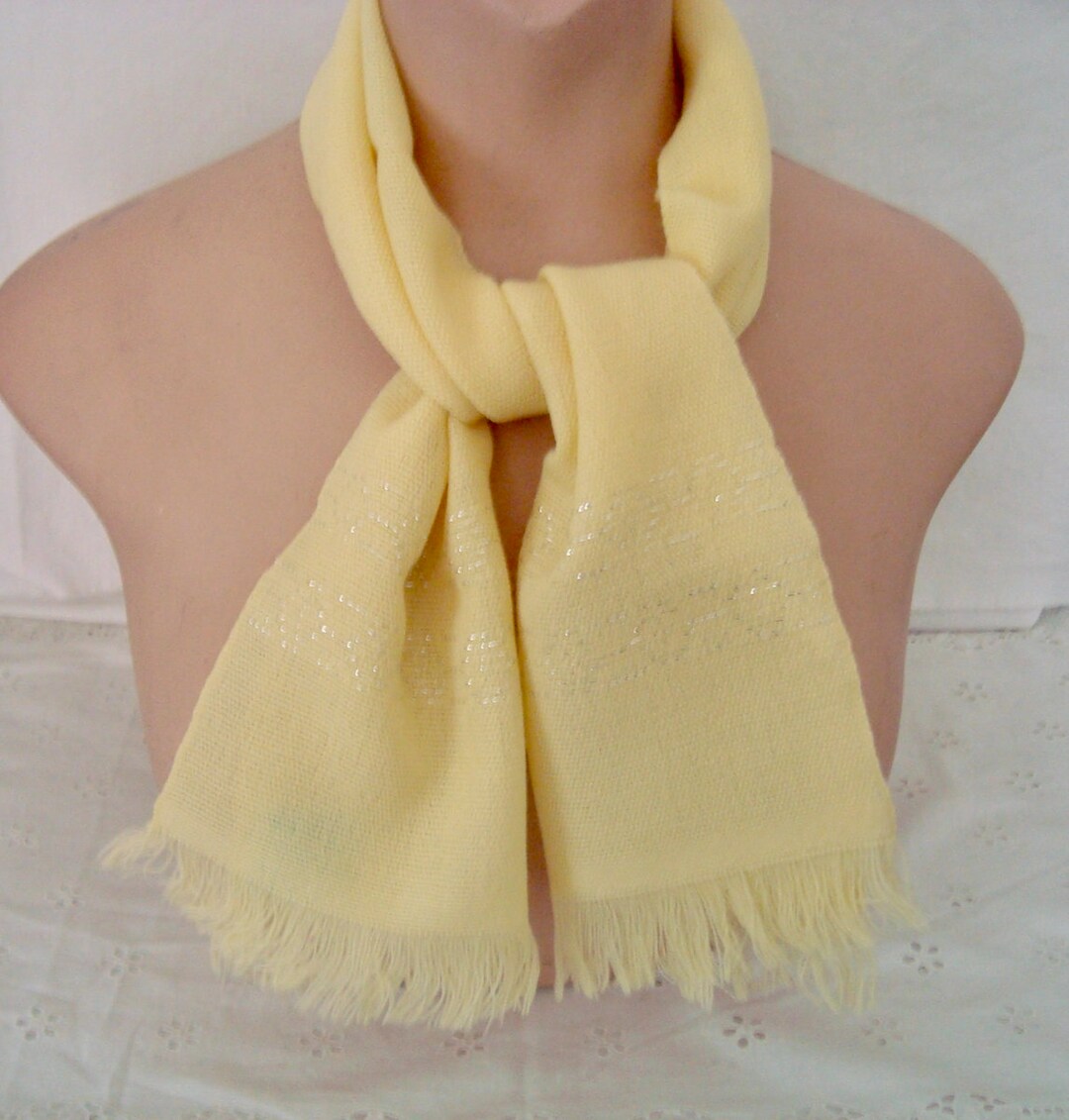 Vintage 1960's Long Hand-woven Star of the Sea Handcrafts Yellow Scarf ...