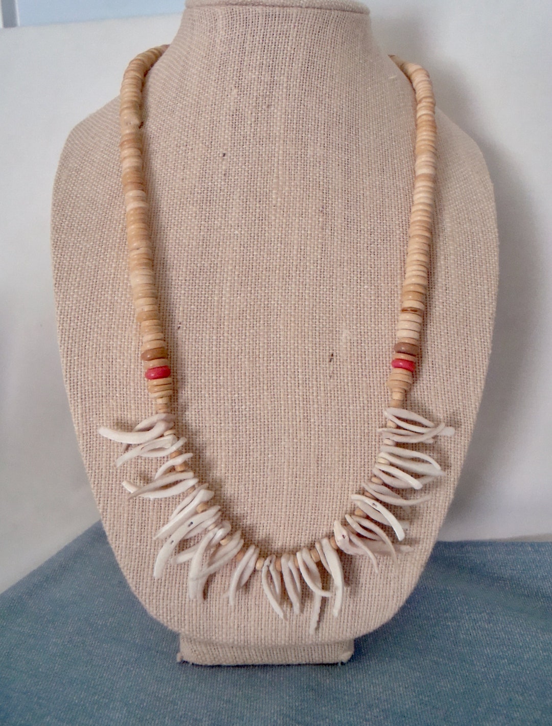 Vintage 29" Hawaiian Tribal Surfer Island Statement Necklace - Wood ...