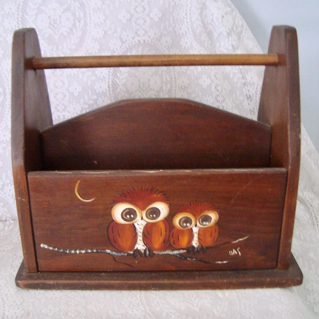 Vintage Camping or Picnic Hand Painted Wood Caddy for Plates, Napkins ...