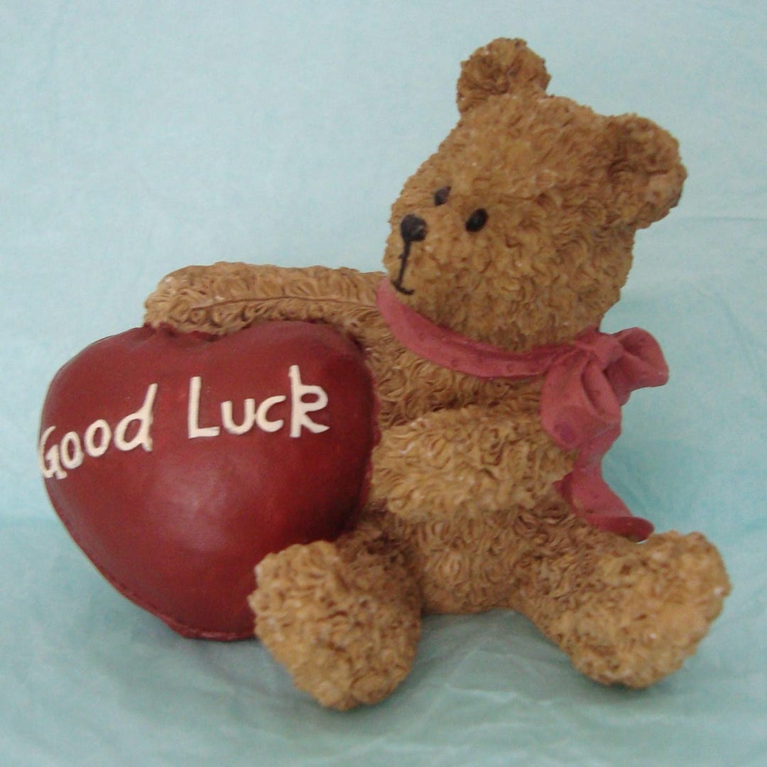Vintage GOOD LUCK Teddy Bear Figurine W Heart - Etsy