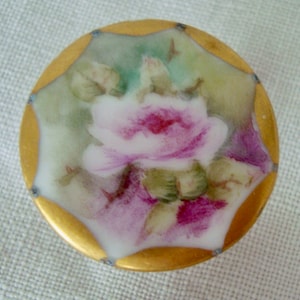 Antique Victorian Porcelain Stud Buttons W Hand Painted Roses & Gold ...