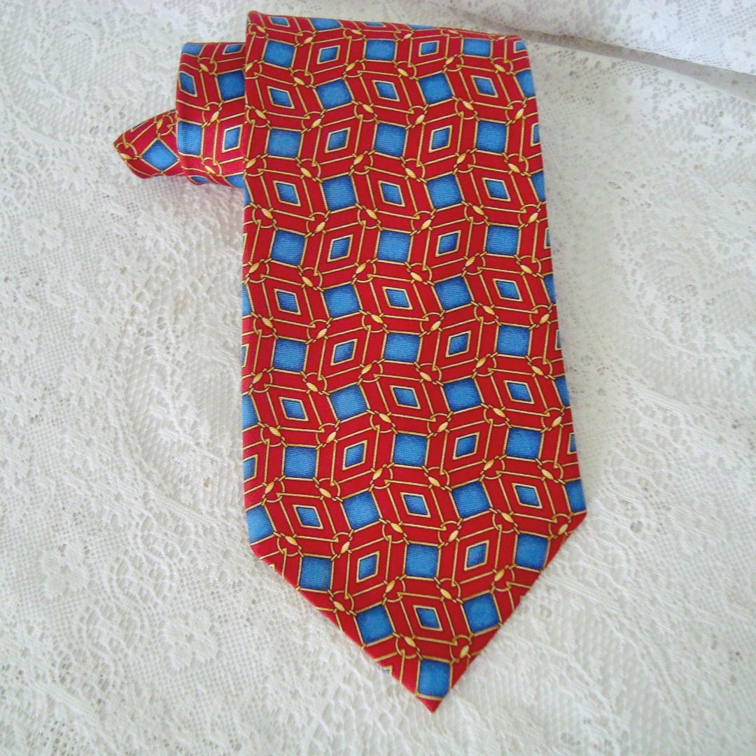 Vintage Men's SUTTER & GRANT Red, Royal Blue and Gold Geometric 100% ...