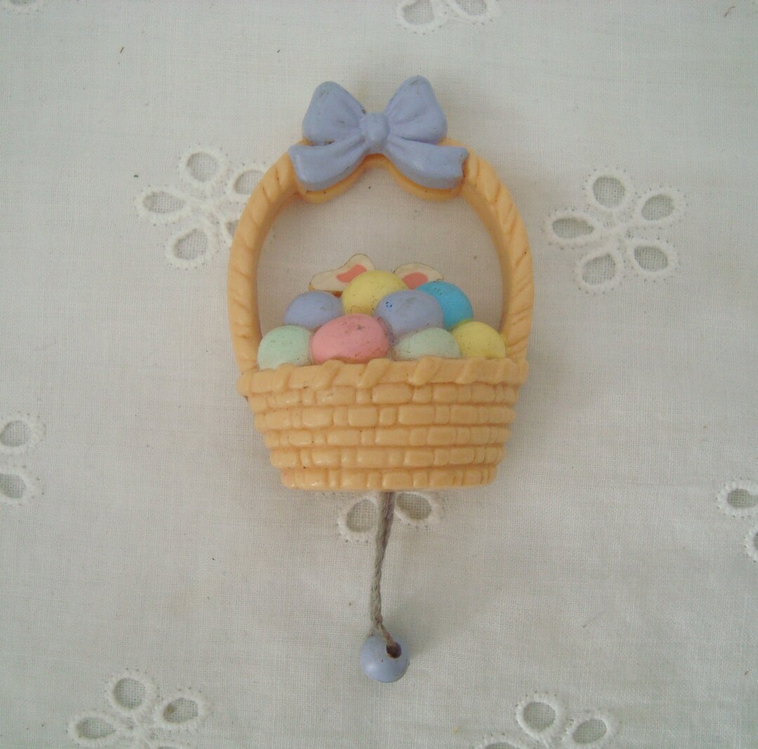 Vintage RUSS Easter Basket Brooch PULL STRING Rabbit Pops Up - Etsy