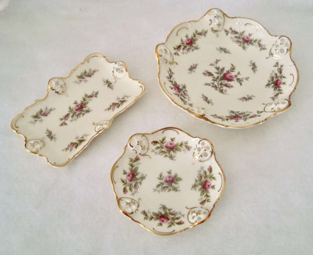 3 Piece ROSENTHAL MOLIERE Moosrose 2984 Bone China Vanity Set Dishes ...