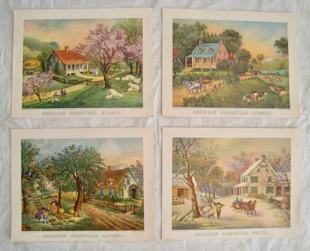 Set of 4 DONALD ART CO Currier & Ives american Homestead Litho Prints ...