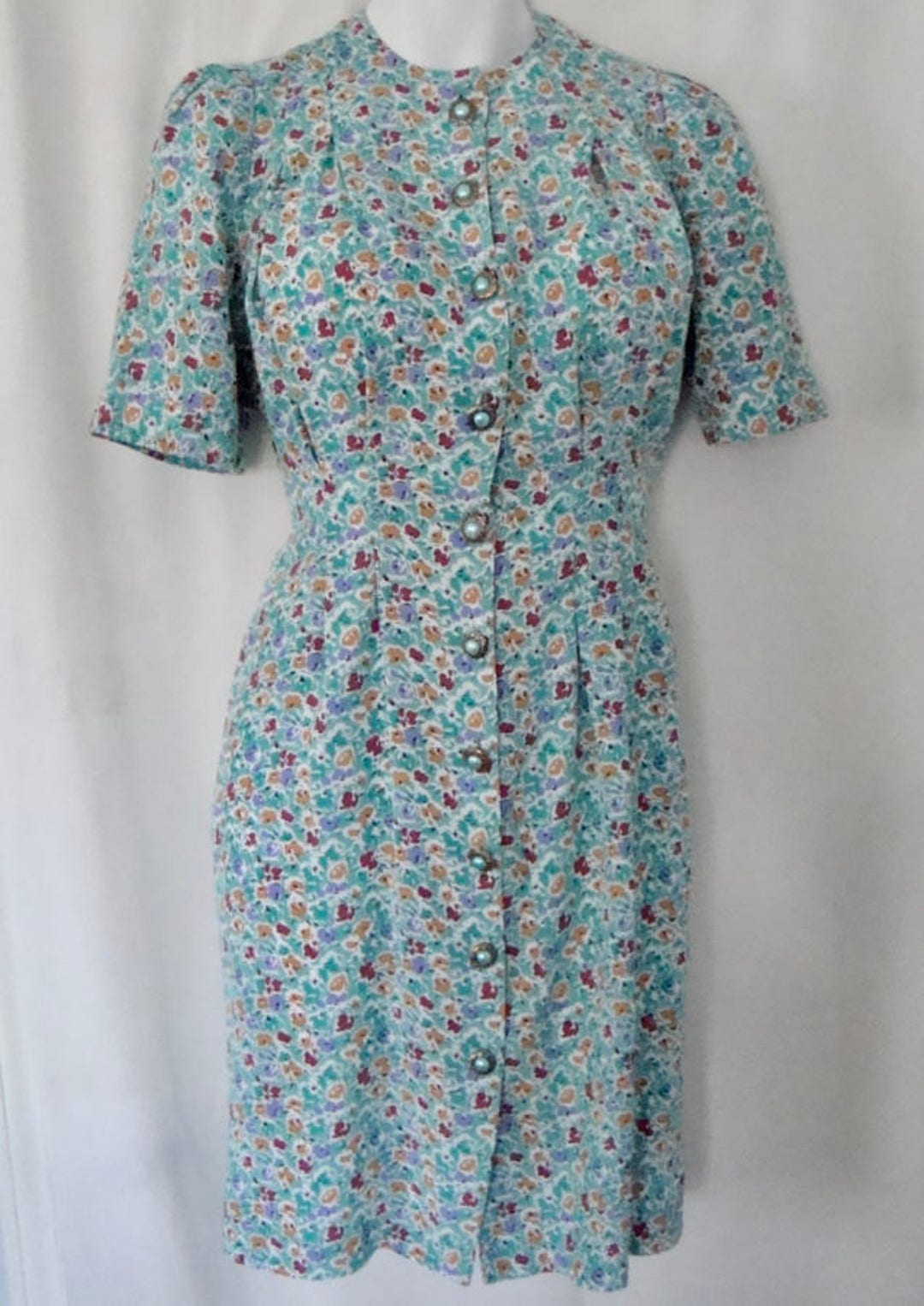 1980's Vintage Woman's SUCCESS DRESS Button Front Floral Dress Size 10P ...