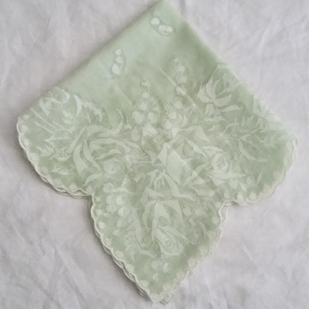 Vintage Sheer Handkerchief - Mint Green W Roses & Lilies of Valley - 16 ...